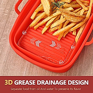 Vangerute Collapsible 2-Pack Air Fryer Silicone Liners for 8QT & 10QT NINJA Foodi Dual Air Fryer,Rectangular Air Fryer Silicone Pot, Reusable Silicone Air Fryer Basket for Air Fryer Accessories(Red)