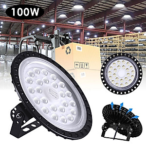 100W UFO LED High Bay Light, 6000-6500K Cool White LED Workshop Light, Ultra Thin Factory Warehouse LED Industrial Lighting, IP65 Waterproof Commercial Bay Lighting for Garage Factory Gym
