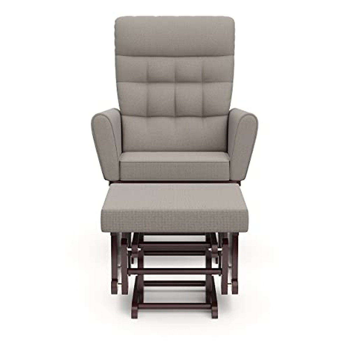 Storkcraft Harmony Premium Glider and Ottoman (Espresso Base, Sandstone Cushion) – Upholstered Glider, Padded Cushions with Storage Pocket, Smooth Rocking Motion, Easy to Assemble, Solid Hardwood Base