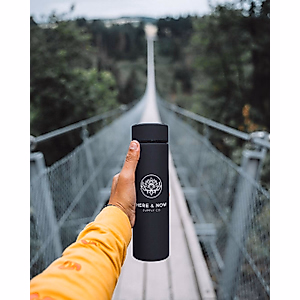 Here & Now Tea Infuser Bottle | Water Bottle With Tea Infuser Set | Stainless Steel Tea Infuser Travel Mug | Double Walled Tea Bottle | Loose Leaf Tea Infusers | Tea Bottle With Infusers (Zen Black)