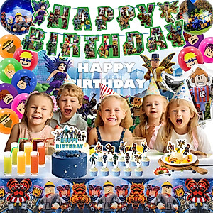 Birthday Party Supplies, Party Decorations Include Happy Birthday Banner, Backdrop, Tableware Set, Tablecloth, Cake Toppers, Cupcake Toppers, Latex Balloons, Hanging Swirls