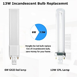 HengBO GX23 LED Bulb, 6W PL Horizontal Lamp, 13W CFL Bulb Equivalent, 180° Beam Angle, 6000K Daylight Recessed Down Light Bulb (Remove/Bypass The Ballast) – 2 Pack