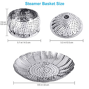 Veggie Vegetable Steamer Basket, Folding Steaming Basket, Metal Stainless Steel Steamer Basket Insert, Collapsible Steamer Baskets for Cooking Food, Expandable Fit Various Size Pot(5.3" to 8.6") YLYL