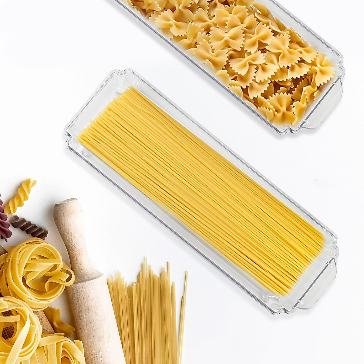 Yomjarl Pasta Storage Container Plastic Spaghetti Food Storage Box, Airtight Spaghetti Noodle Holder Rectangular Chopstick Storage Box for Spaghetti, Pasta, Noodles, Eggs, Fruits Snacks