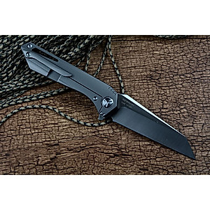 TWO SUN Hunting Utility Folding Knife 14C28N Satin Blade TC4 Titanium Handle Flipper Fast Open TS298, gray