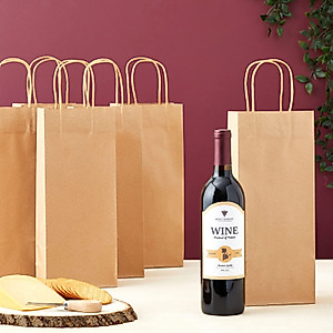 Bright Creations Kraft Paper Wine Gift Bags with Handles (Brown, 50 Pack)
