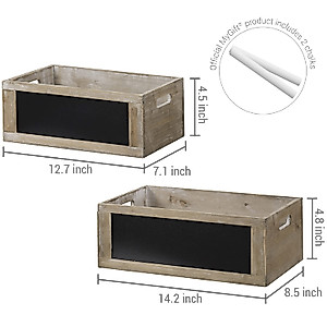 MyGift Rustic Brown Wood Crate with Chalkboard Label, Decorative Storage Bin Wooden Crates with Erasable Chalk Front Panel and Cut Out Handles, Set of 2
