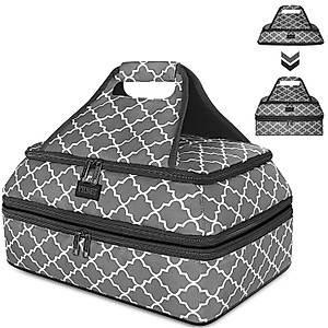 Casserole Carrier, Removable Casserole Carriers for Hot or Cold Food, Double Lasagna Holder Tote with Tableware Layer, Insulated Tote Bag for Potlucks, Parties, Picnics, Beaches, Camping, Grey
