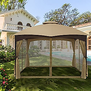 Gazebo Universal Replacement Mosquito Netting - Wonwon Outdoor Gazebo Canopy 4-Panel Screen Walls with Zipper for 10' x 12' Gazebo (Mosquito Net Only) (Khaki)