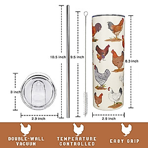 Breeds of Chicken Tumbler, Chicken Gifts for Chicken Lovers, Rooster Cup, Breeds of Chicken Tumbler, Cute Tumbler with Lid and Straw, Chicken Cup Travel Mug Coffee Mugs- 20 OZ Chicken Breed Tumbler
