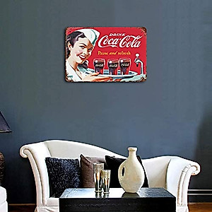 ZOMOY Coca-Cola Waitress Metal Tin Sign Vintage Metal Sign Retro Tin Sign Wall Art Poster Wall Signs For Bars Cafes Pubs Men Caves
