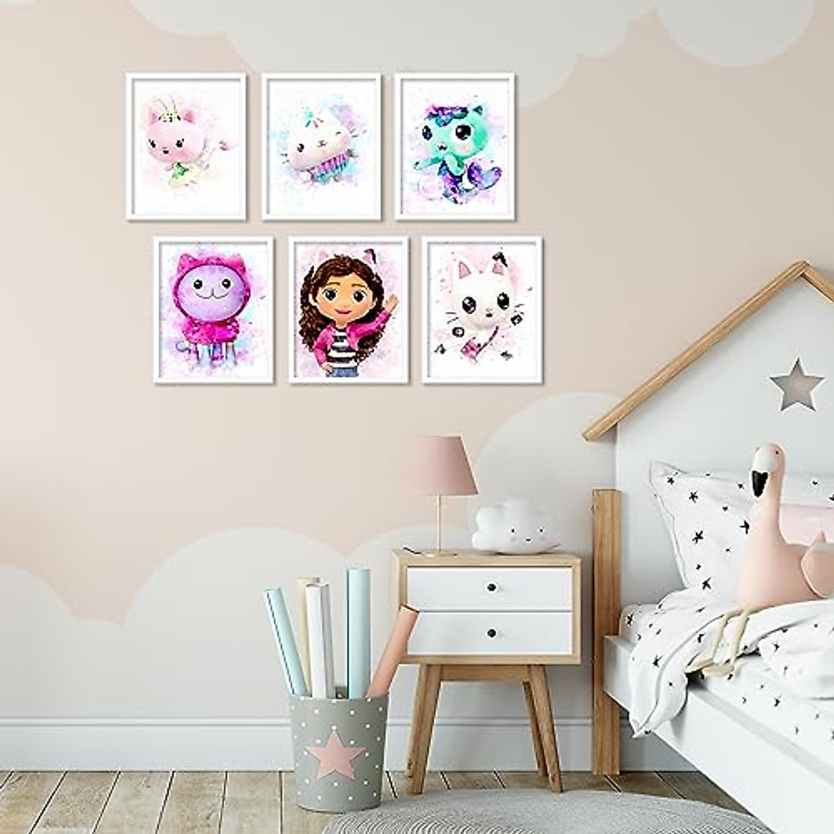 BigWigPrints Gabby Dollhouse Poster - Gabby Dollhouse Room Decor, Party Decorations, Birthday Decorations, Girls Bedroom Wall Decor, Kids Room Wall Art, Cartoon Characters - Unframed Set of 6 (8x10")