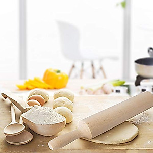 Meilexing Rolling Pin Beech Wood Wax Free, Professional Dough Roller for Baking Pasta Pizza Fondant Cookie Noodles Bread, 15x1.5 inch（With handle）,the roller is 9 inch