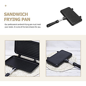 HEMOTON Sandwich Pan Double Side Pancake Breakfast Cooking Skillet Sandwich Baking Bbq Grill Pan Kitchen Breakfast Frying Pans Electric Skillet Maker Knotty Aluminum Snack Clamshell