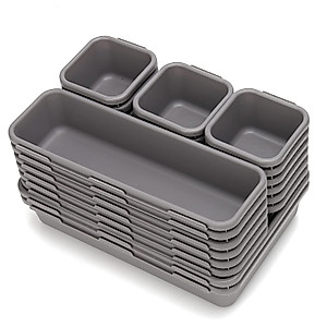 KeFanta 22 Pack Desk Drawer Organizers,Interlocking Junk Drawer Organizers and Storage with 3 Sizes,Desk Drawer Tray Organizer for Office,Bathroom,Kitchen,Makeup(Grey)