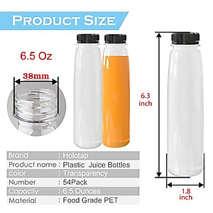 Holotap 54 Pack 7OZ Plastic Bottles with Caps, Empty PET Disposable Plastic Juice Bottles Bulk for Liquids with Black Tamper Evident Lids (7 OZ, Black)