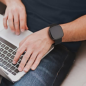 3 Pack Silicone Bands for Fitbit Sense Bands Fitbit Versa 3 Bands Women Men, Classic Soft Sport Bands Replacement Wristbands for Fitbit Sense/Versa 3 Smart Watch (Black/Navy Blue/Gray, Large)