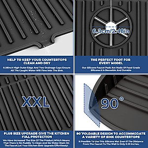 XXL Silicone Faucet Handle Drip Catcher Tray Kitchen Sink Mat Faucet Splash Guard Dish Soap Sponge Holder Kitchen Sink Accessories Drying Mat Kitchen Gadgets Counter Organization Sink Caddy Protectors