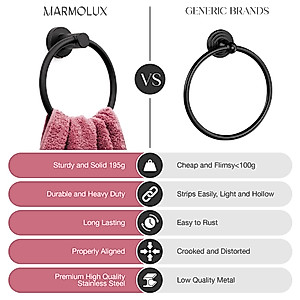 Marmolux Acc - Matte Black Towel Ring - Modern Hand Towel Holder for Bathroom Wall - SUS304 Stainless Steel Bathroom Towel Rack - Black Towel Hanger for Bathroom.