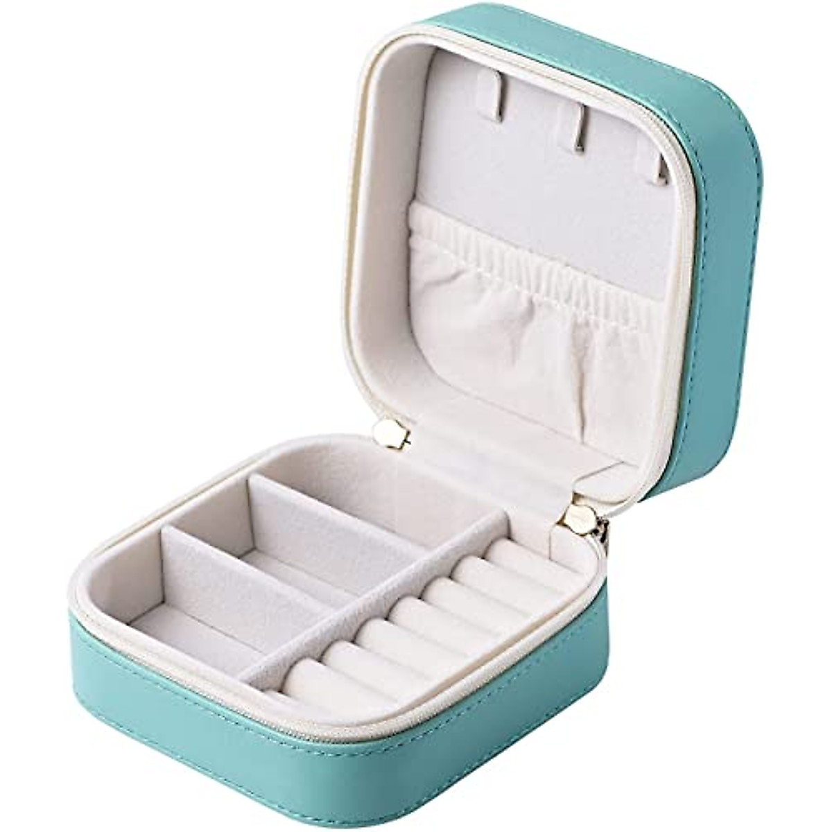 Luxury Leather Travel Jewelry Box for Women Mini Organizer Small Jewelry Portable Travel Case for Rings Earrings Necklace Multifunctional Storage Mother's Day Gift Women Wife Daughter Gift Lake Blue)
