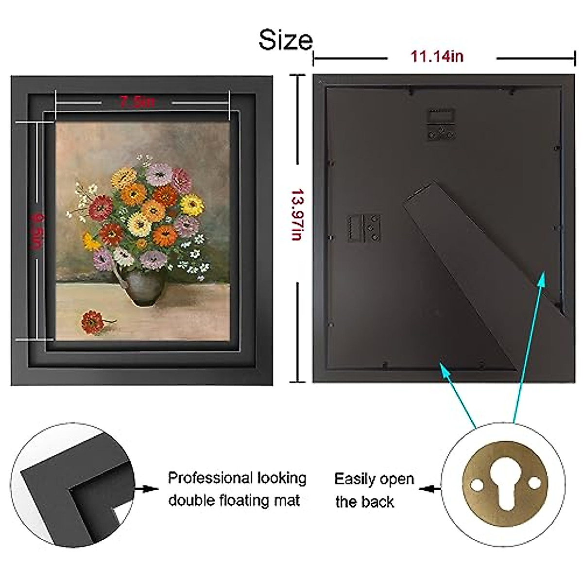 LUCKYLIFE 8x10 Picture Frame Black Wood with Double Mat for Tabletop or Wall, Set of 2