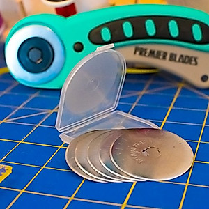 Premier Blades 45mm Rotary Cutter Tool (5 Extra Blades Included) Ergonomic Soft Handle Stainless Steel Blades- Perfect for Quilting & Cutting Fabric, Paper, Leather, and More!