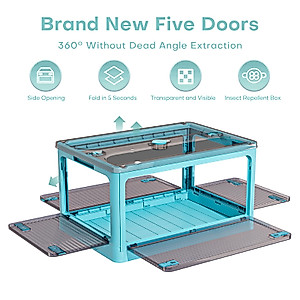 ANMINY 6PCS Lidded Plastic Storage Bins 89QT 5-Door Collapsible Stackable Portable Crate Clear Storage Box Bulk Container Basket with Wheels Handles Lid for HomeTravel Car Truck - Green, Extra Large