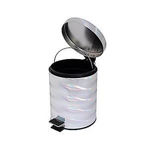 Bath Bliss 2 Pack Holographic Round Step Pedal Trash Can | Step Petal Lid | 8" Rd x 10.4" H| 5 Liters | Small Space Saver