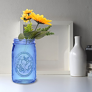 eleganttime Blue Wide Mouth Mason Jars 32 oz,6 Pack Colored Quart Glass Canning Jars with Airtight Lids for Canning,Pickling,Storage,DIY Crafts & Décor