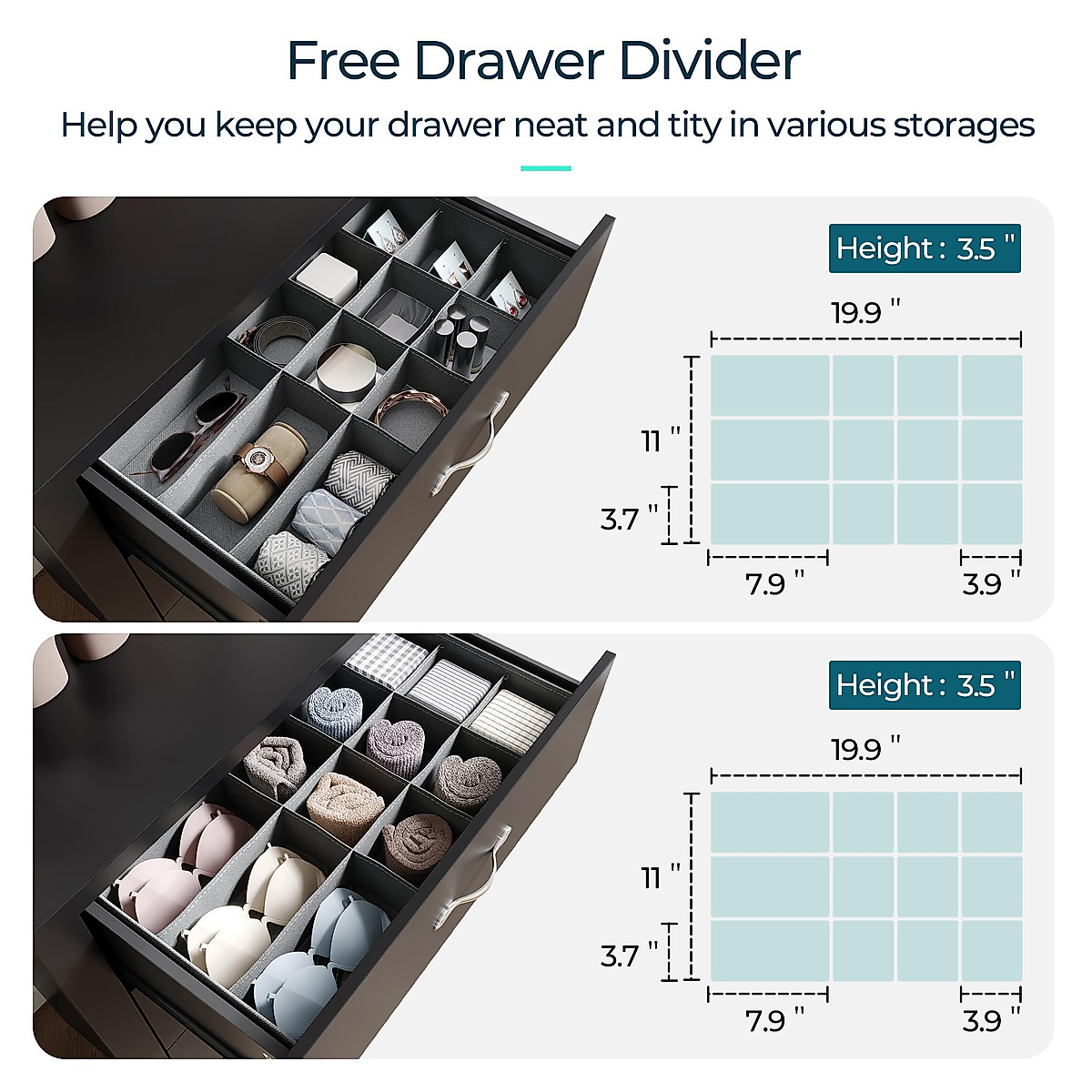 LINSY HOME 5 Drawer Dresser, Black Dresser for Bedroom, Modern Dresser Chest with Wide Drawers, Wood Storage Chest of Drawers for Nursery Kids Room Living Room