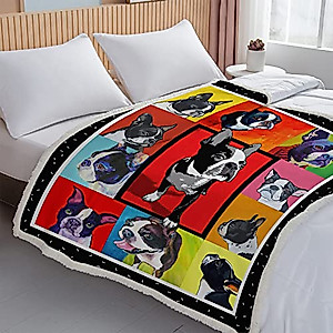Bedmust Boston Terrier Blanket Colorful Painting Animal Pet Plush Blanket Cute Puppy Dog Cozy Fleece Blanket Boston Terrier Decor Gifts for Women (50X60 inches)