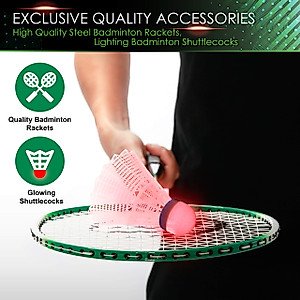 E-jetSport Badminton Net Outdoor Game Set, Rackets Shuttlecocks Combo for Kids & Family Portable, No Tools Required - Backyard Training, Beach, Park, Picnic Games, Green (EOB37540)