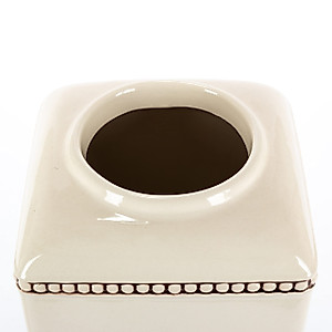 13.5-Inch Tall Cream Ceramic Canister with Acanthus Leaf Adorned Metal Base