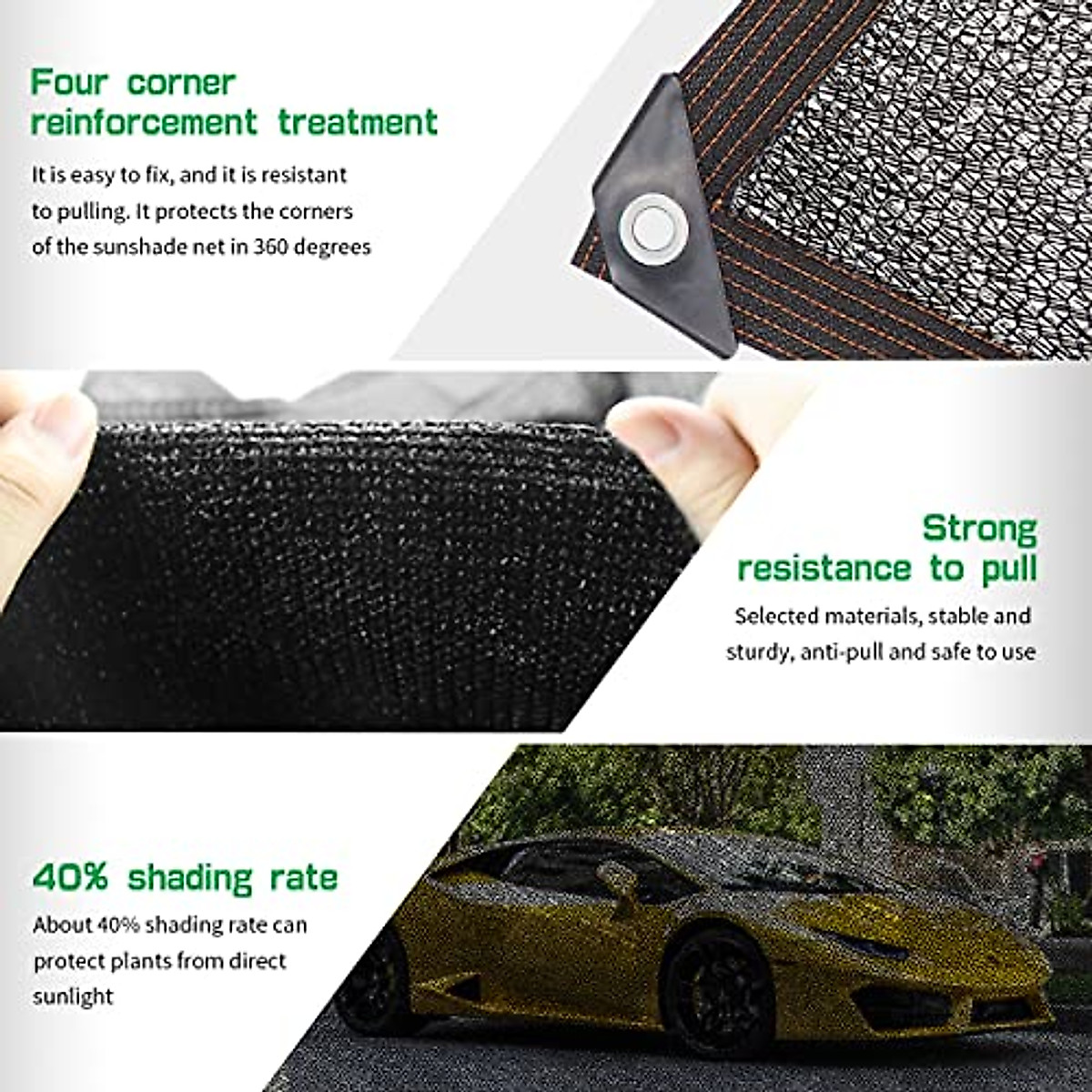 40% Shade Cloth with Grommets, Garden Mesh Shade Tarp Sun Shade Net for Greenhouse Cover Patio Plant Flower Chicken Coop (10Ft x 13Ft)