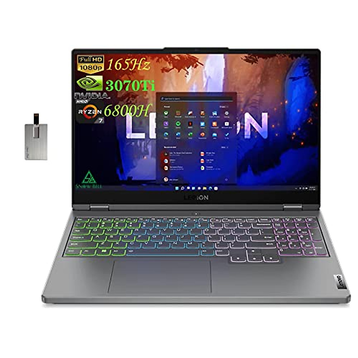Lenovo 2022 Legion 5 Gen 7 15.6" FHD 165Hz Gaming Laptop, AMD Ryzen 7 6800H, 32GB DDR5 RAM, 1TB PCIe SSD, NVIDIA GeForce RTX 3070Ti, 4zone RGB Backlit Keyboard, Gray, Win 11 Pro, 32GB USB Card
