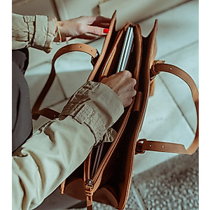 ECOSUSI Laptop Tote Bag for Women Fits Up to 15.6 Inch PU Leather Briefcase Office Handbags Large Capacity with 3 Divided Compartments