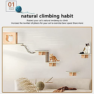 Cat Wall Shelves, Shelves and Perches for Wall, Furniture Set 7 PCS Mounted with 1 Condos House, 4 Sisal Scratching Post, Ladder
