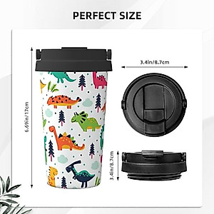WANGXUEE Colorful Dinosaurs1 Print 500ml Stainless Steel Travel Tumbler Double Wall Vacuum Insulated Coffee Mug