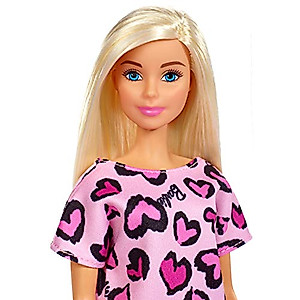 Barbie Doll, Blonde, Wearing Pink Heart-Print Dress and Platform Sneakers, for 3 to 7 Year Olds