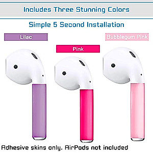 AirPod Skins Protective Wraps - Three-Color Packs - Stylish Covers for Protection & Customization, Compatible with Apple AirPods (Lilac, Bubblegum Pink, Pink)