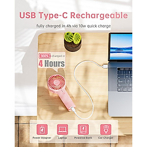 Aluan Handheld Fan Mini Fan Portable Hand Held Fan Rechargeable 4800mAh Battery Operated Fan with Power Bank Powerful 3 Speeds Small Personal Fan for Travel Makeup Kids Women Men, Pink