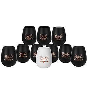 YYYJ Bachelorette Party Silicone Wine Cups, Bride Tribe & Bridesmaid Wedding Cups, Set of 10 for Bridesmaid Gift Party Favors (Black)