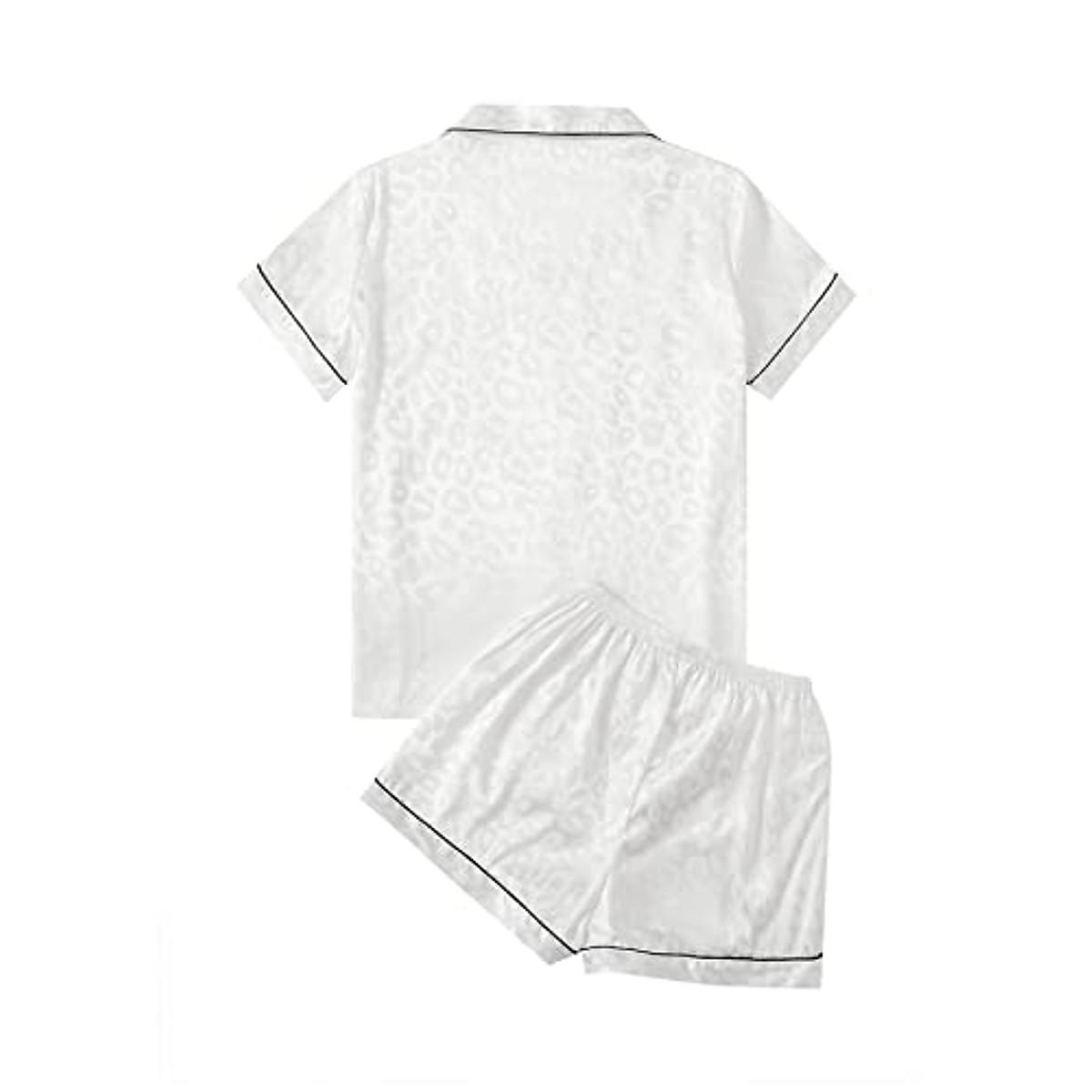 Verdusa Women's 2pc Satin Nightwear Button Front Sleepwear Short Sleeve Pajamas Set Leopard White S