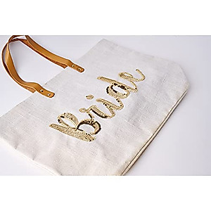 Mud Pie Women's Bride Tote Bag, Tan, 14 1/4" x 18"