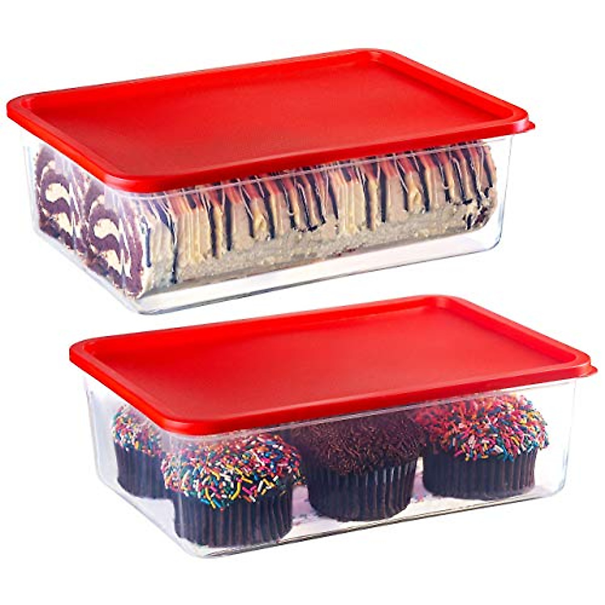 2 Pack - Zilpoo Plastic Food Storage Containers with Lid, Refrigerator, Freezer Covered Cake Keeper, Cupcake Carrier, Christmas Cookie Holder, Lunch Box, 169 oz.