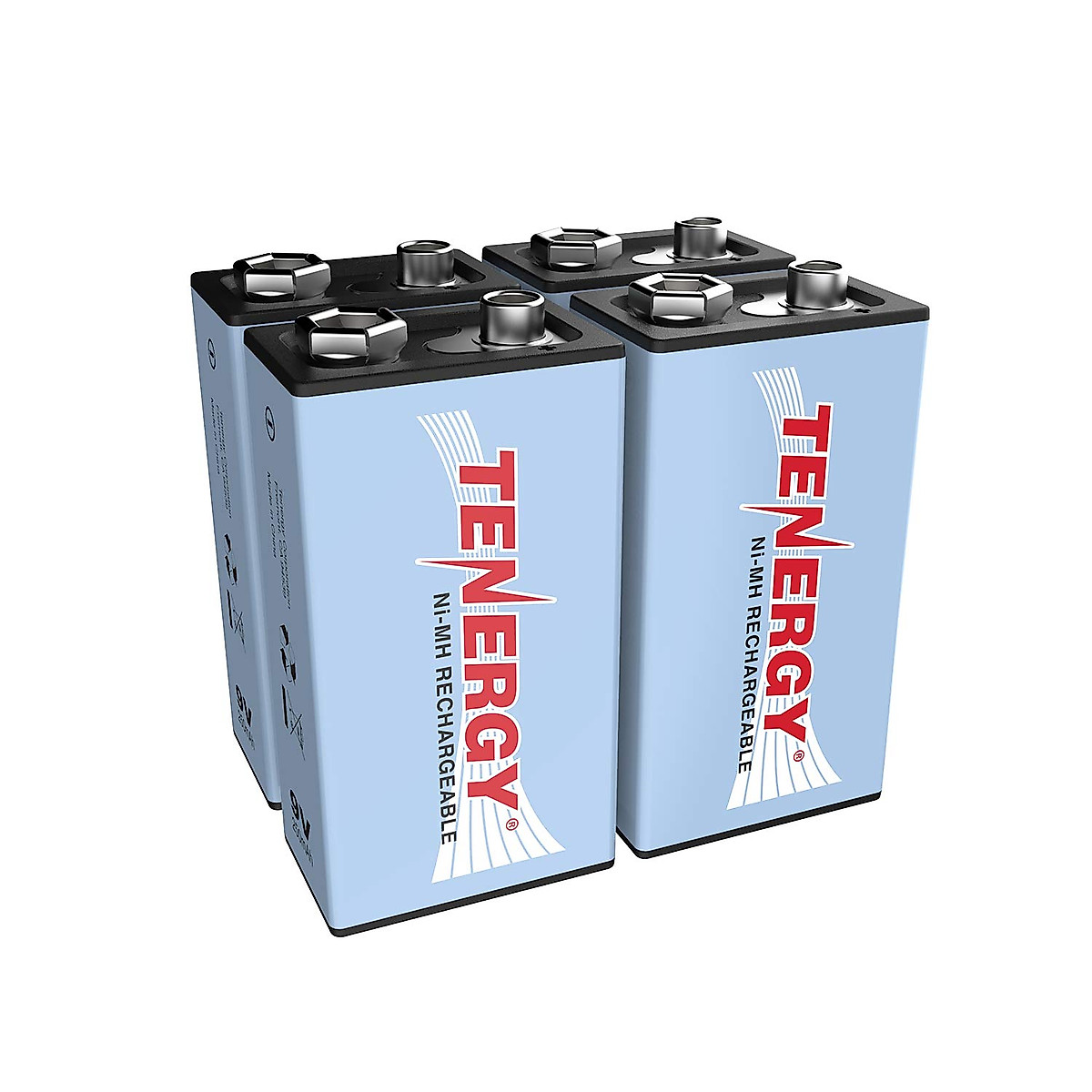 Tenergy 9V NiMH Battery, High Capacity 250mAh Rechargeable 9 Volt Batteries for Smoke Detector/Alarms, TENS Unit, Metal Detector, and More (4 Pack)