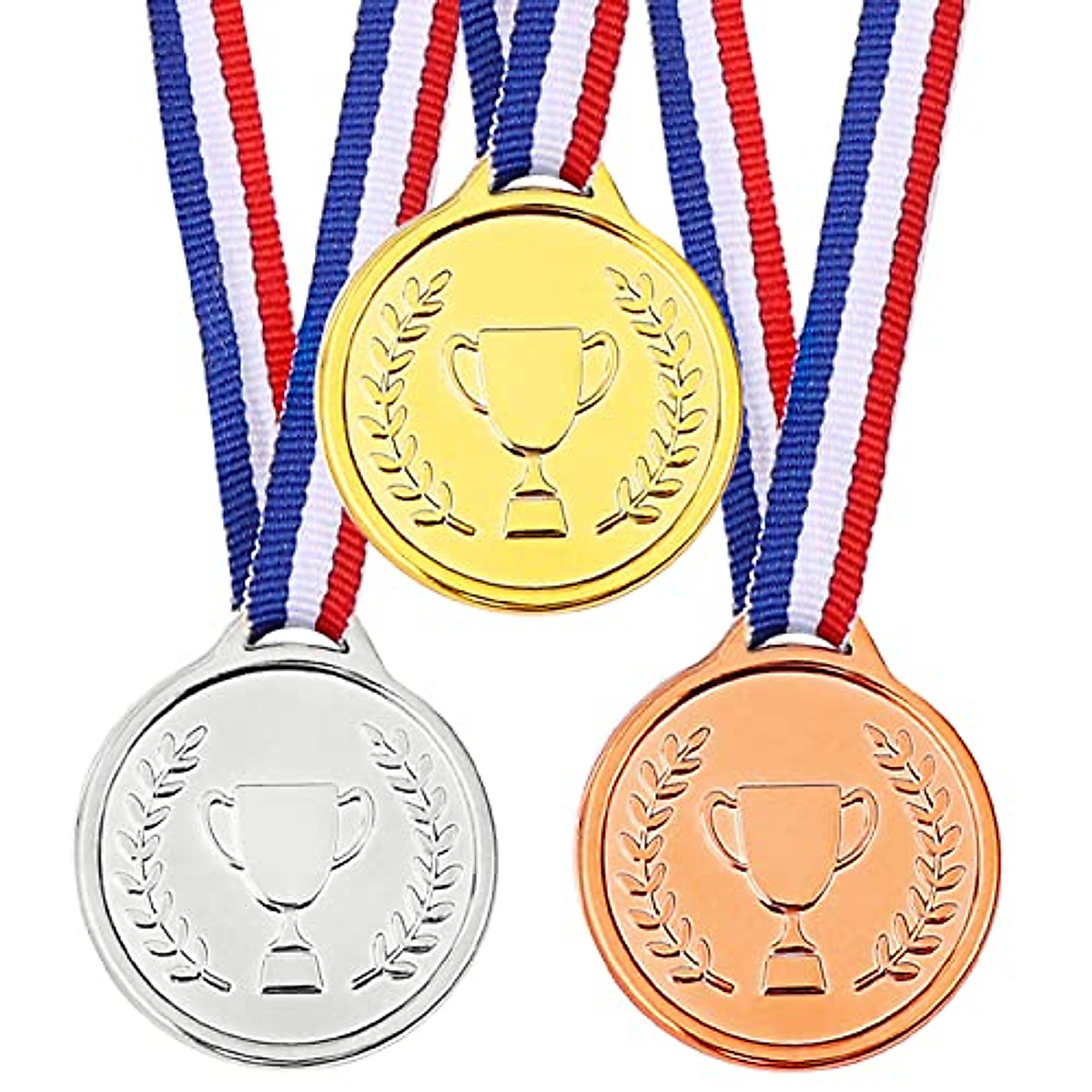 Pllieay 48 Pieces Plastic Winner Medals, Winner Award Medals, Gold Silver and Bronze Medals for Sports, Competition, Talent Show, Spelling Bee, Gymnastic Birthday Party Favors and Awards