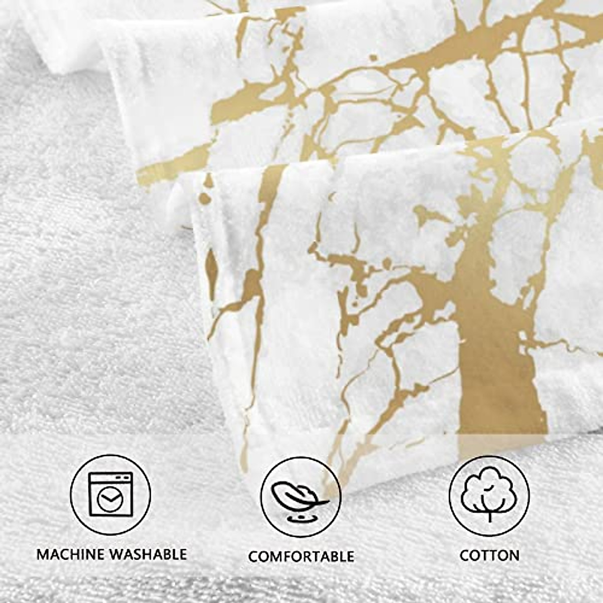 Jucciaco Gold White Marble Cotton Towels for Bathroom Spa Sports, Soft Absorbent Hand Towels Set of 2, 16x28 inch