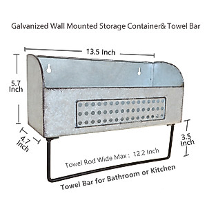 ShabbyDecor Galvanized Metal Bathroom Storage Box with Towel Bar Rustic Toilet Towel Bar Farmhouse Bathroom Accessories