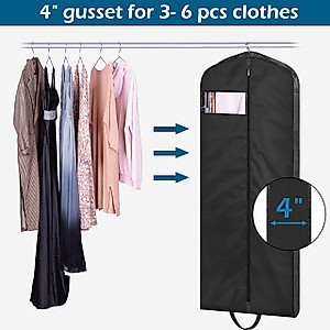 MISSLO 65" Gusseted Hanging Garment Bags for Travel Long Dress Cover Water Resistant Sturdy Fabric Dress Bags for Gowns Long Closet Clothes Protectors, Black